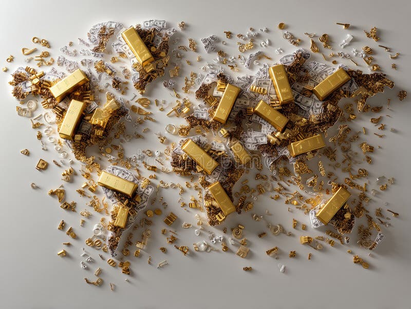 Gold Foil Wrappers of Unspecified Confectionery Scattered on a White ...