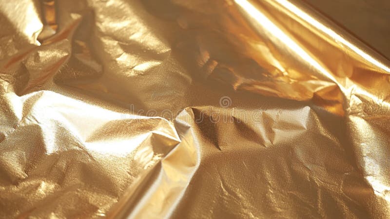 Gold Foil Wrapping Paper Displaying Reflective Textures and Creases ...
