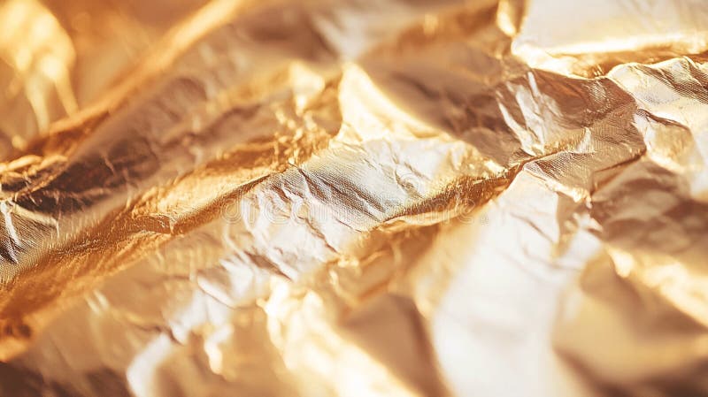 Gold Foil Wrapping Paper Displaying Reflective Textures and Creases ...