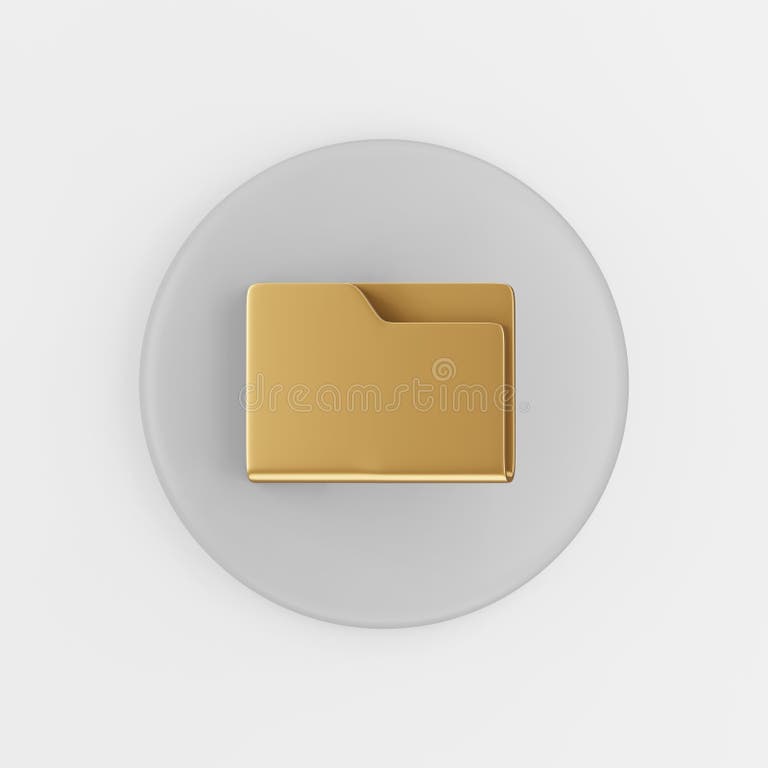 Gold Folder Icon in Flat Style. 3d Rendering Gray Round Button Key, Interface Ui Ux Element ...