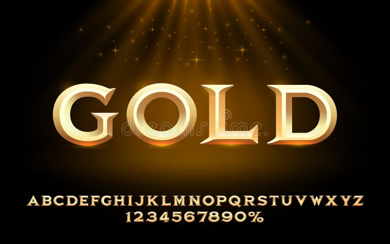 Gold Font Set Collection, Letters and Numbers Symbol. Vector Stock ...