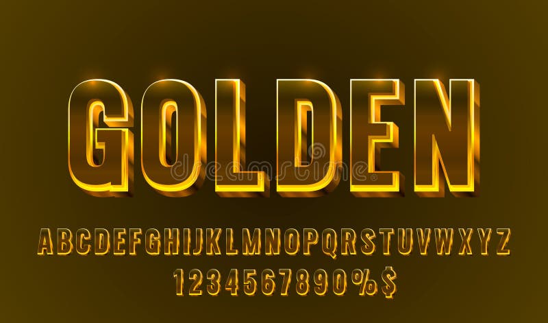 Gold Font Set Collection, Letters and Numbers Symbol. Vector Stock Illustration - Illustration ...