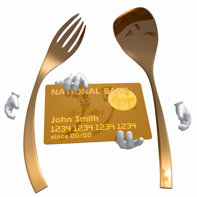 Gold Fork And Spoon Icon With Credit Card Stock Illustration ...