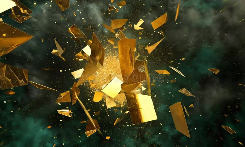 Gold Fragments Exploding, Dark Nebula Background, Abstract Art, Design ...