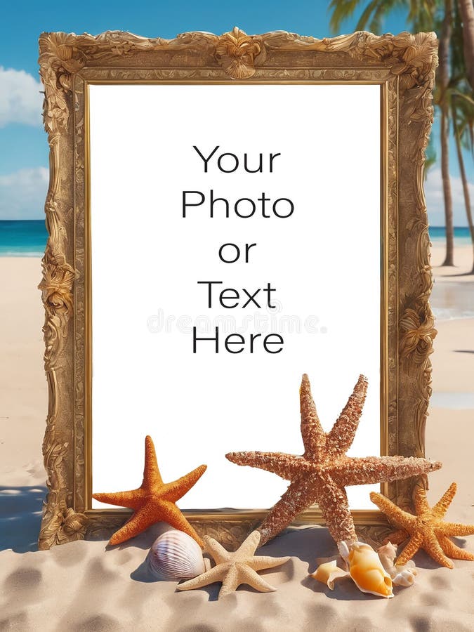 Gold Frame on Beach an Ornate Gold Poster Frame on a Sunny Beach with ...