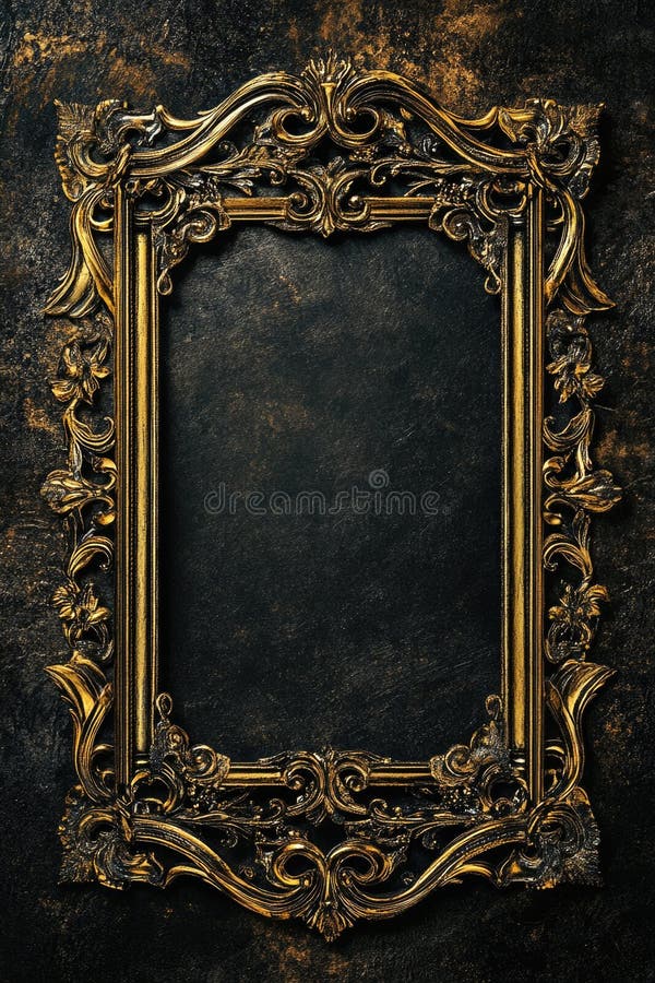 Gold Frame on Black Background Stock Image - Image of design, gold ...