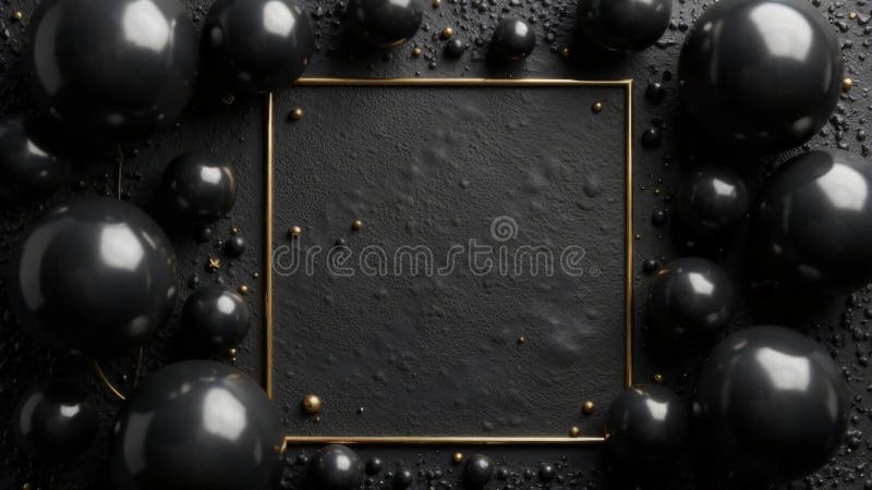 Gold Frame with Black Balls of Different Sizes Stock Illustration ...