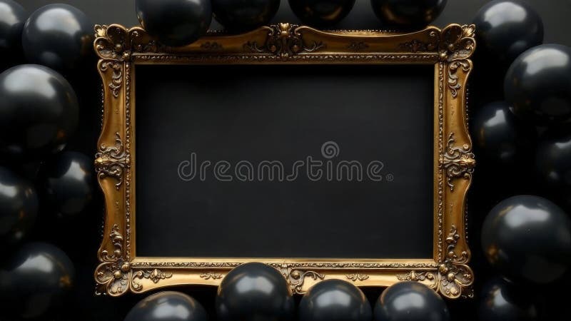 Gold Frame with Black Balls of Different Sizes Stock Illustration ...