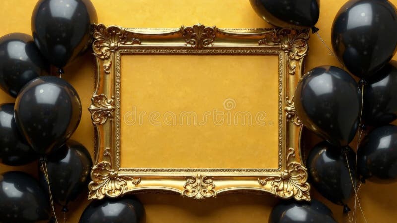 Gold Frame with Black Balls of Different Sizes Stock Illustration ...