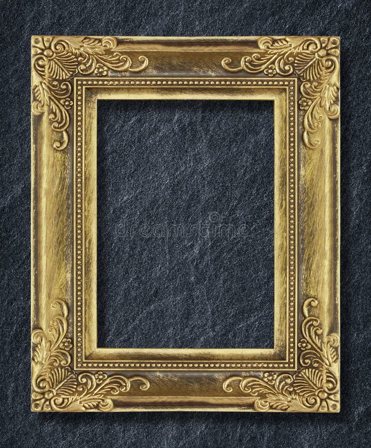 Gold Frame on Black Slate Background Stock Image - Image of gallery ...