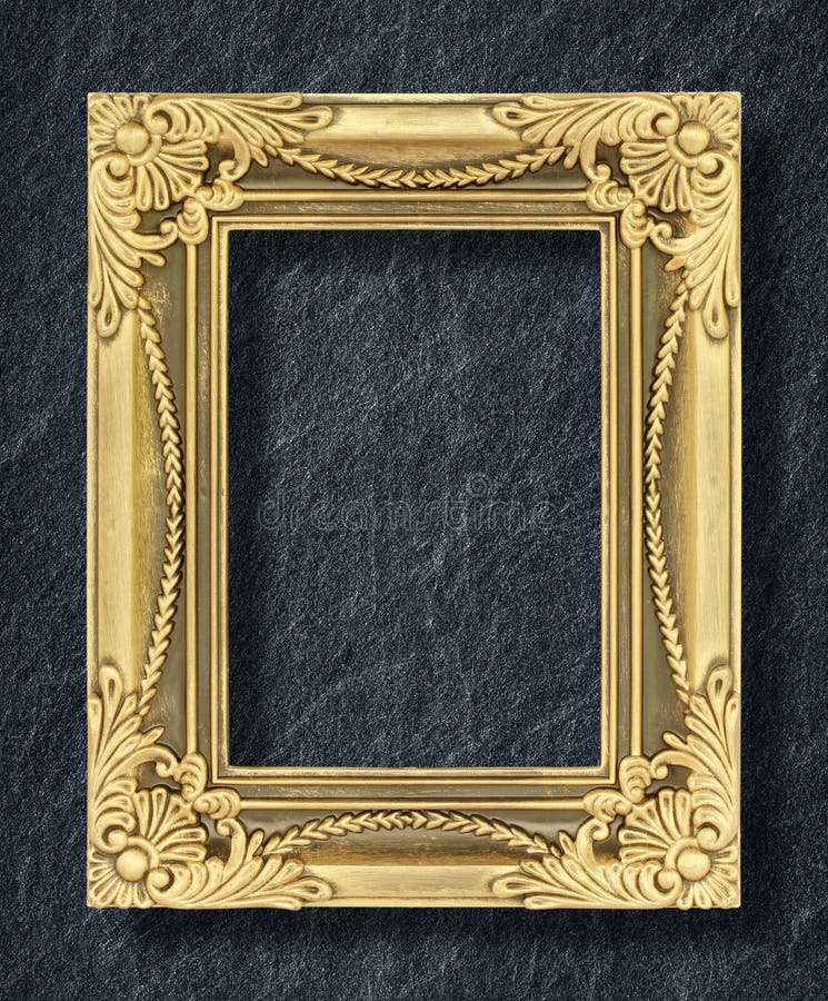 Gold Frame on Black Slate Background Stock Photo - Image of ancient ...