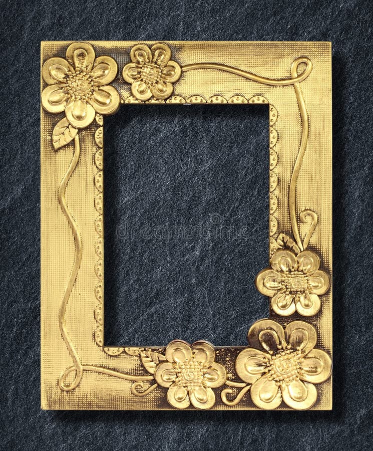 Gold Frame on Black Slate Background Stock Photo - Image of concrete ...
