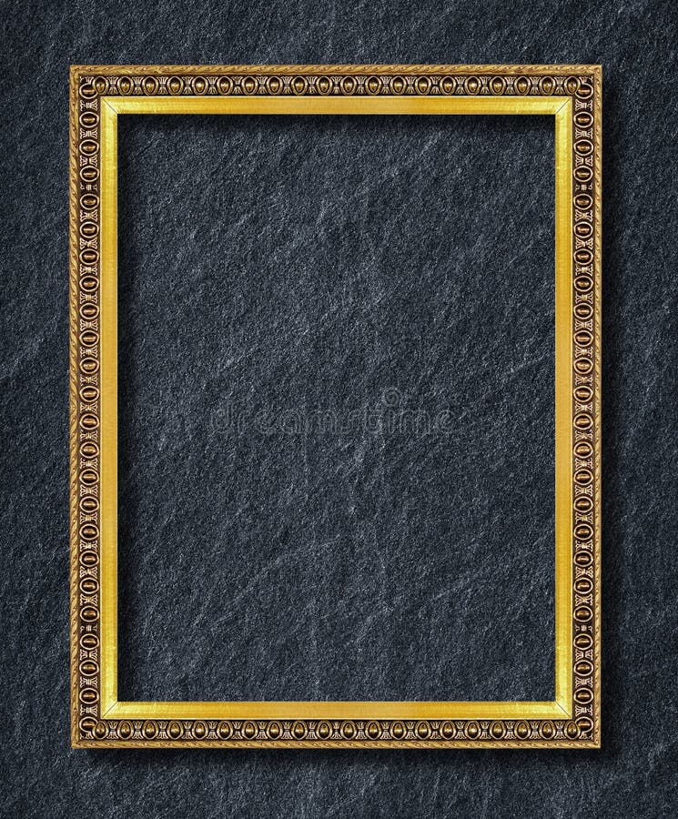 Gold Frame on Black Slate Stone Background Stock Photo - Image of ...