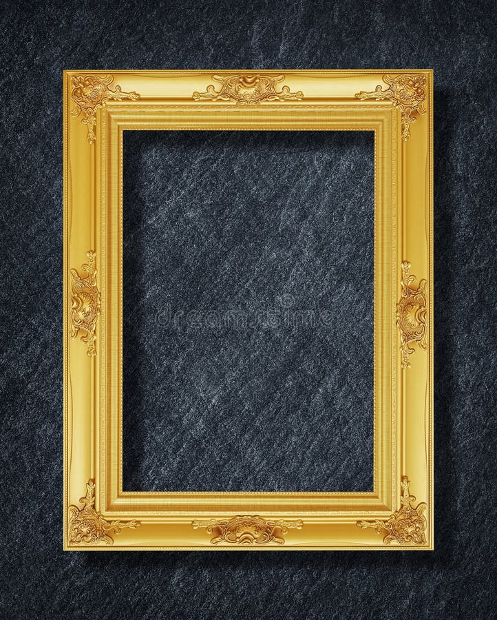 Gold Frame on Black Slate Background Stock Image - Image of decorative ...