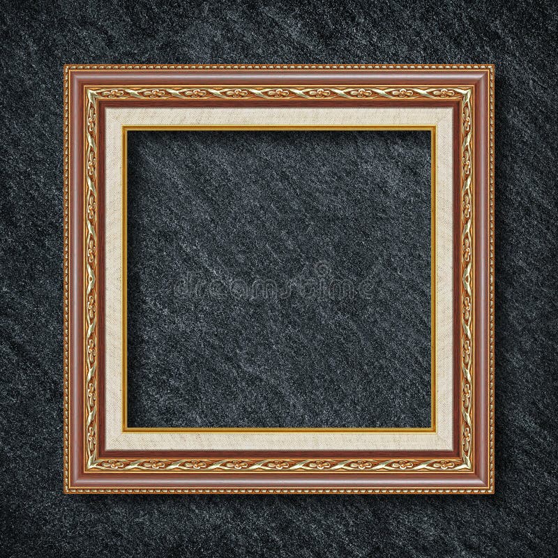 A Golden Frame on Dark Grey Black Slate Background or Texture Stock ...