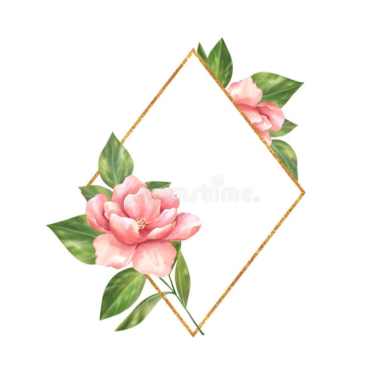 Gold Frame with Flower. Floral Design Stock Photo - Illustration of ...