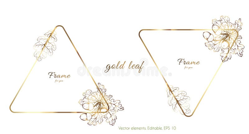 Gold Frame. Invitation Card with Golden Oak Branches. Gold Outline ...
