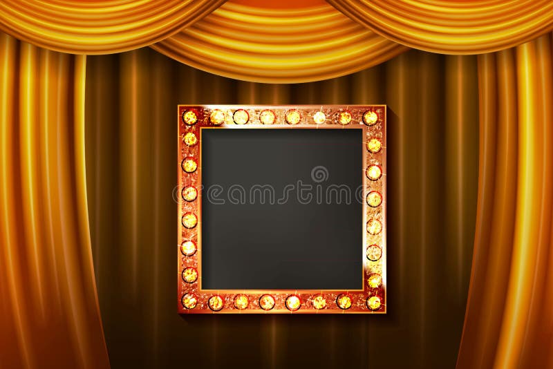 Gold Frame with Light Bulbs Stock Illustration - Illustration of ...
