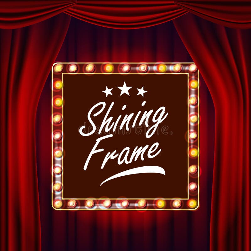 Gold Frame Light Bulbs Vector. Red Background. Realistic Retro Frame ...