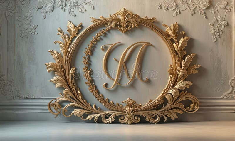 A Gold Frame with a Monogrammed Initial of a is Displayed on a Wall ...