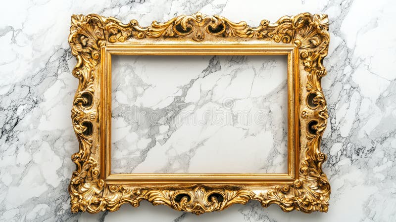 Gold Frame Mounted on Elegant Marble Wall in Contemporary Interior ...