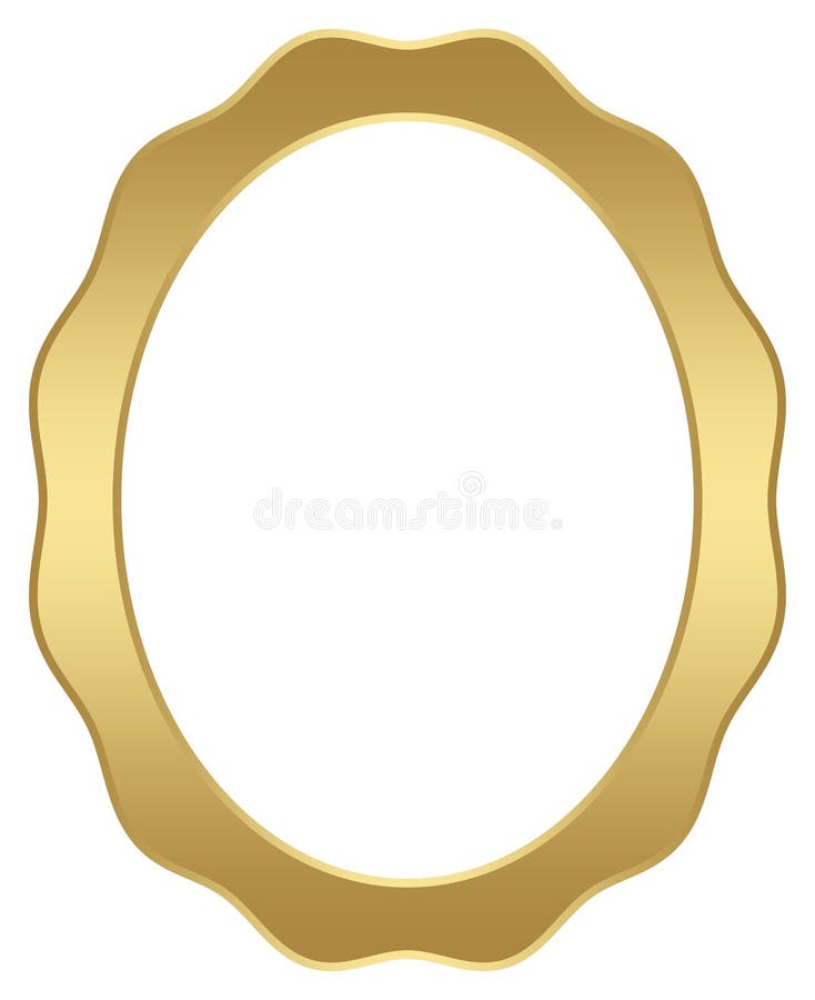 Gold Frame. Oval Waved Picture Border Vector on White Isolated Back ...