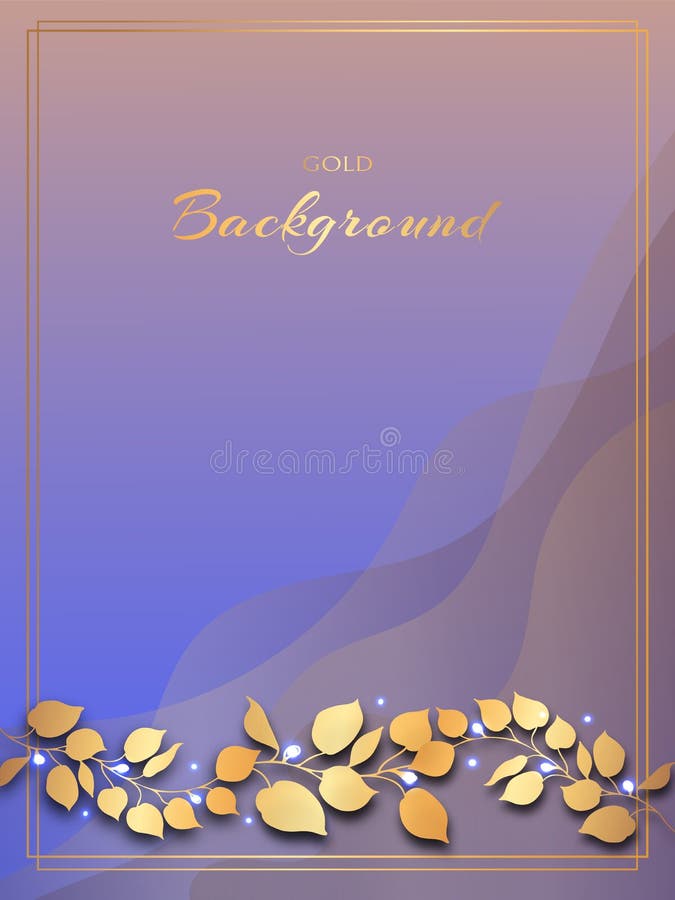 Gold Frame. Wedding Invitation Blue and Pink Gradient with Gold ...