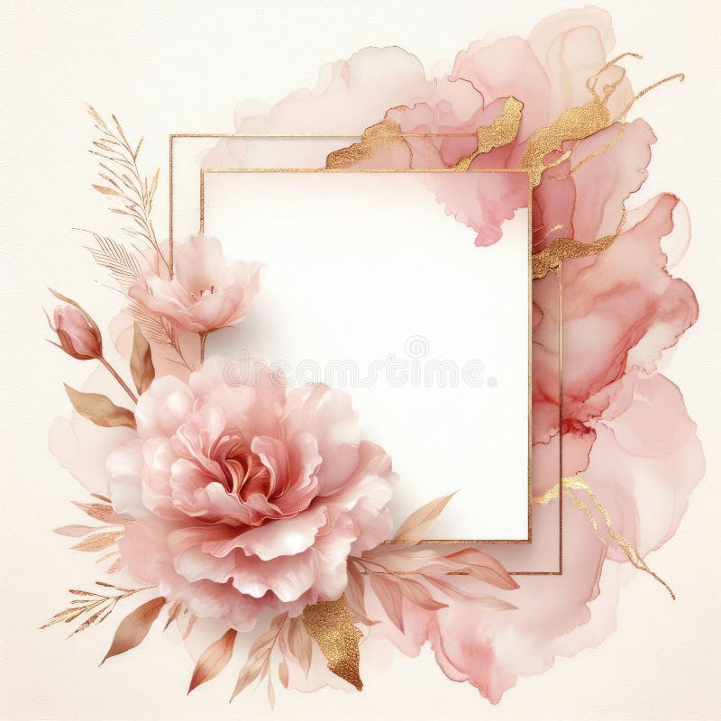 A Gold Frame With White Background And Pink Flowers Stock Image Image