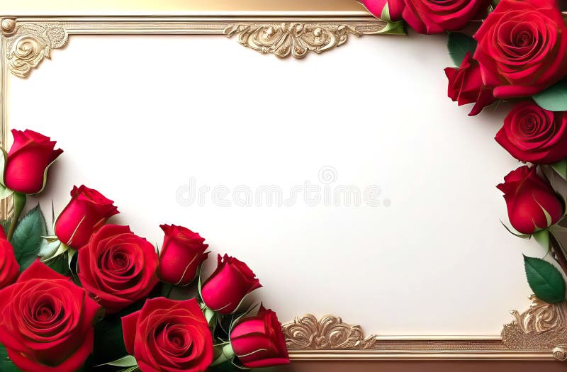 Gold Frame with White Space for Writing Text, Framed by Buds of Red ...