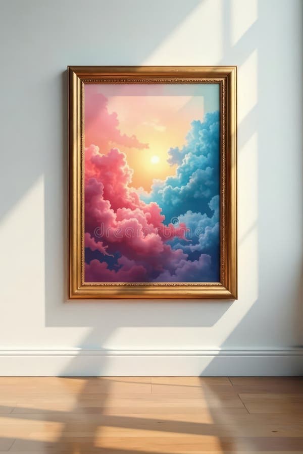 Gold Frame on White Wall, Art Opening Display, Simple, Template Stock ...