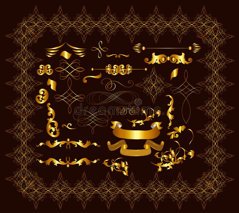 Gold-framed Calligraphic Decorative Elements for Luxury Design Stock ...