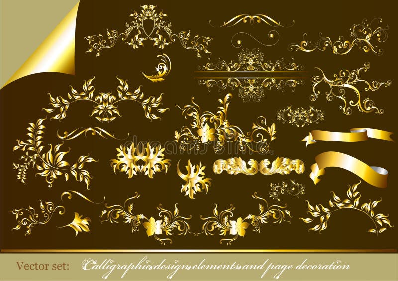 Gold-framed Calligraphic Design Elements Stock Vector - Illustration of ...