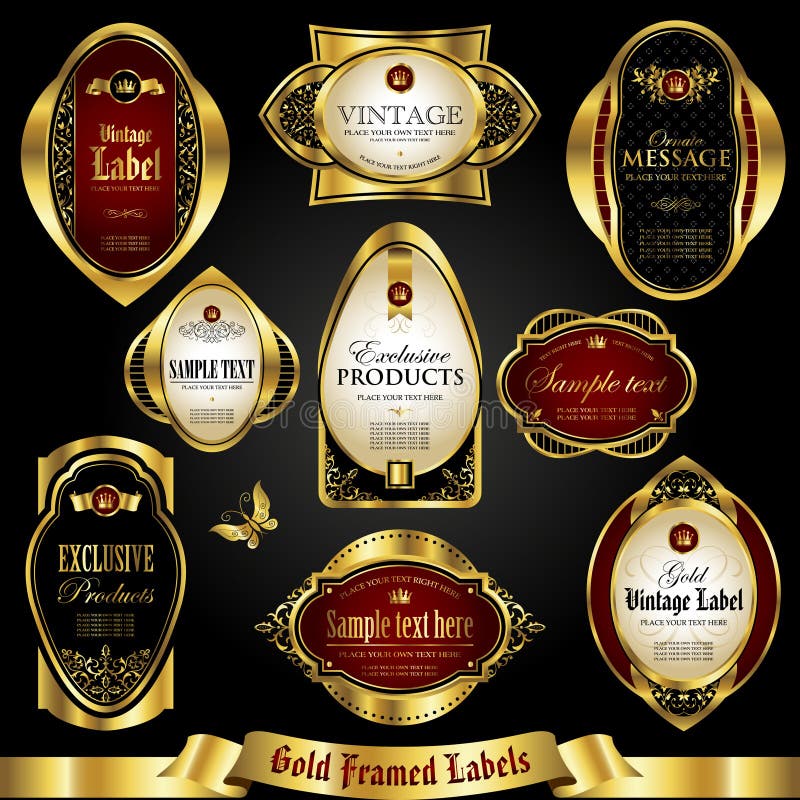 Gold-framed Colorful Labels - Vector Set Stock Vector - Illustration of ...