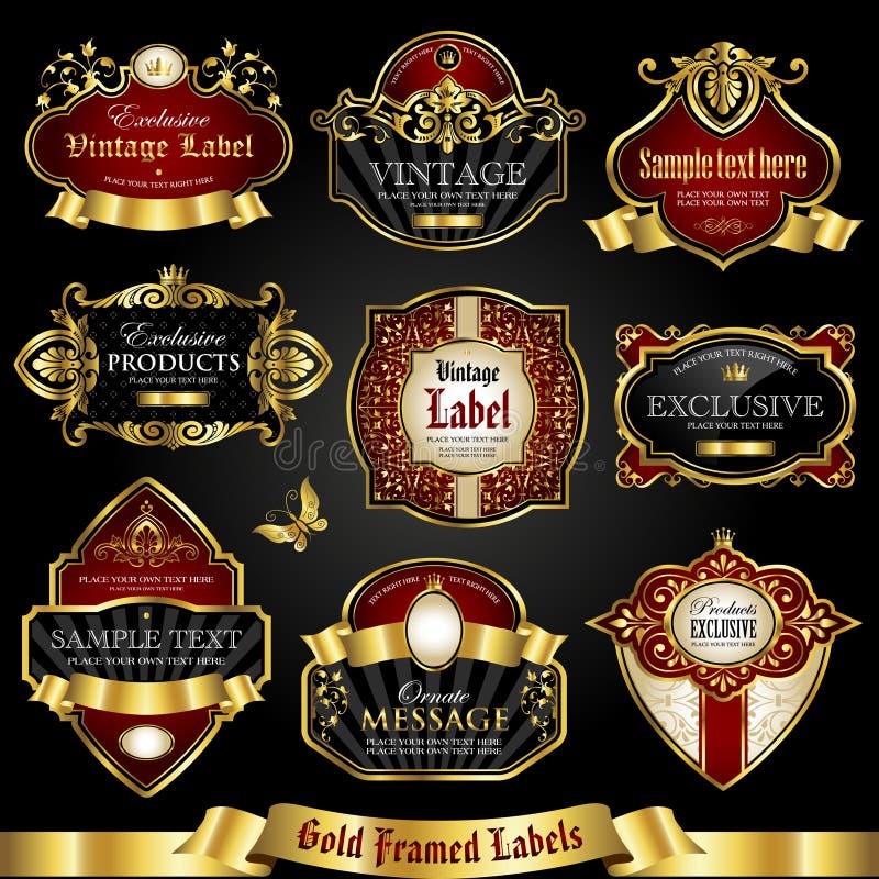 Gold-framed Colorful Labels - Vector Set Stock Vector - Illustration of ...