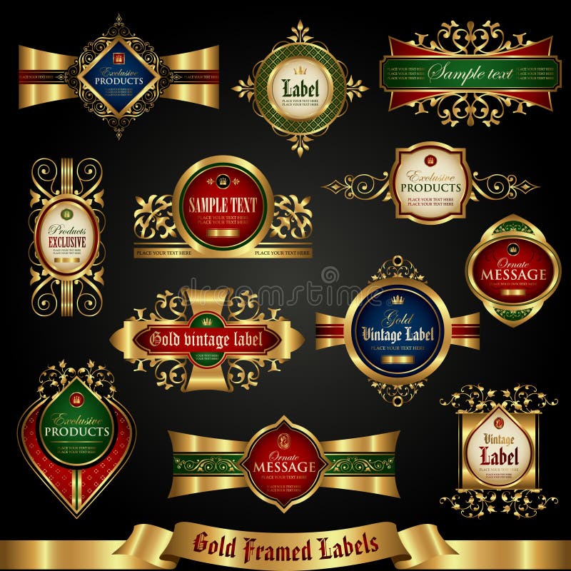 Gold-framed Colorful Labels - Vector Set Stock Vector - Illustration of ...