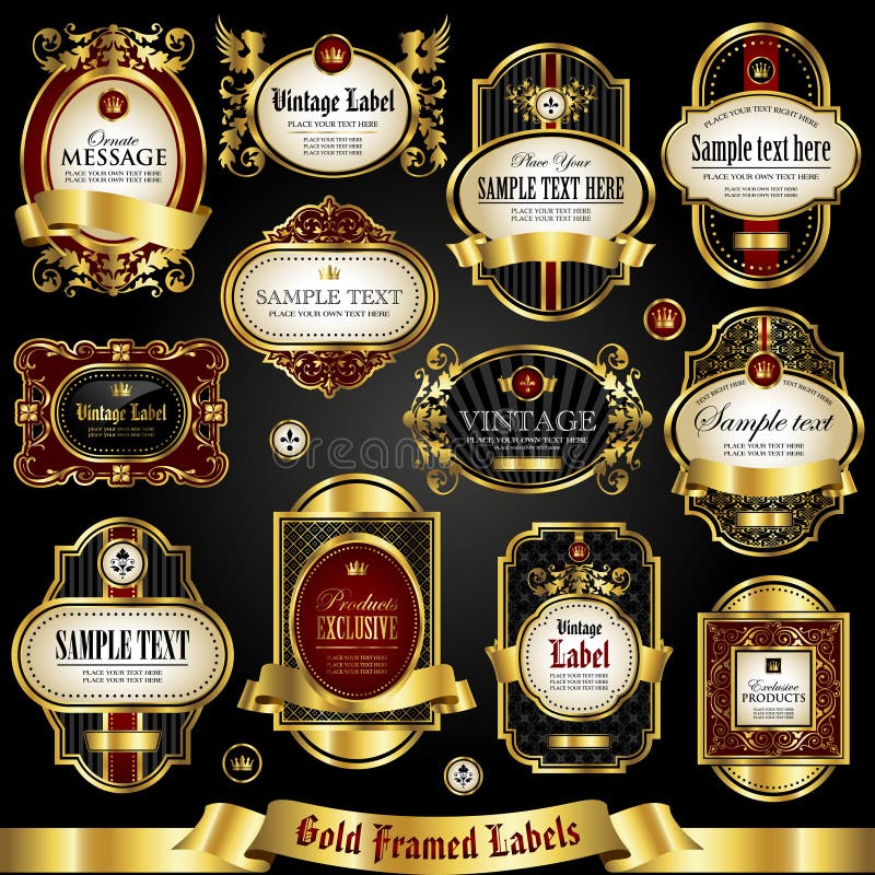 Gold-framed Colorful Labels - Vector Set Stock Vector - Illustration of ...