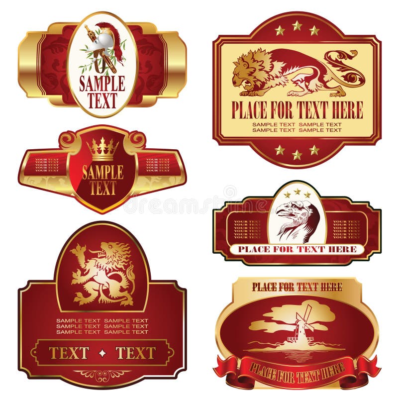 Gold-framed labels stock vector. Illustration of food - 15813337