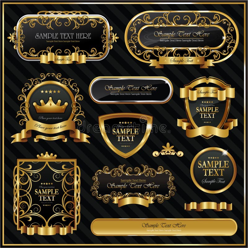 Gold framed labels stock vector. Illustration of crown - 15728149