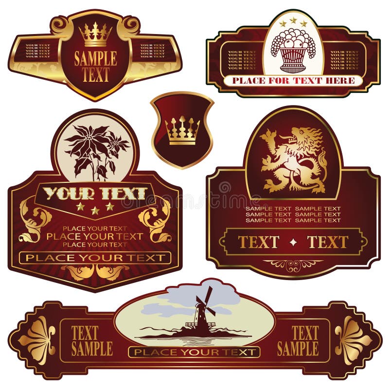 Gold-framed Labels on Different Topics Stock Vector - Illustration of ...