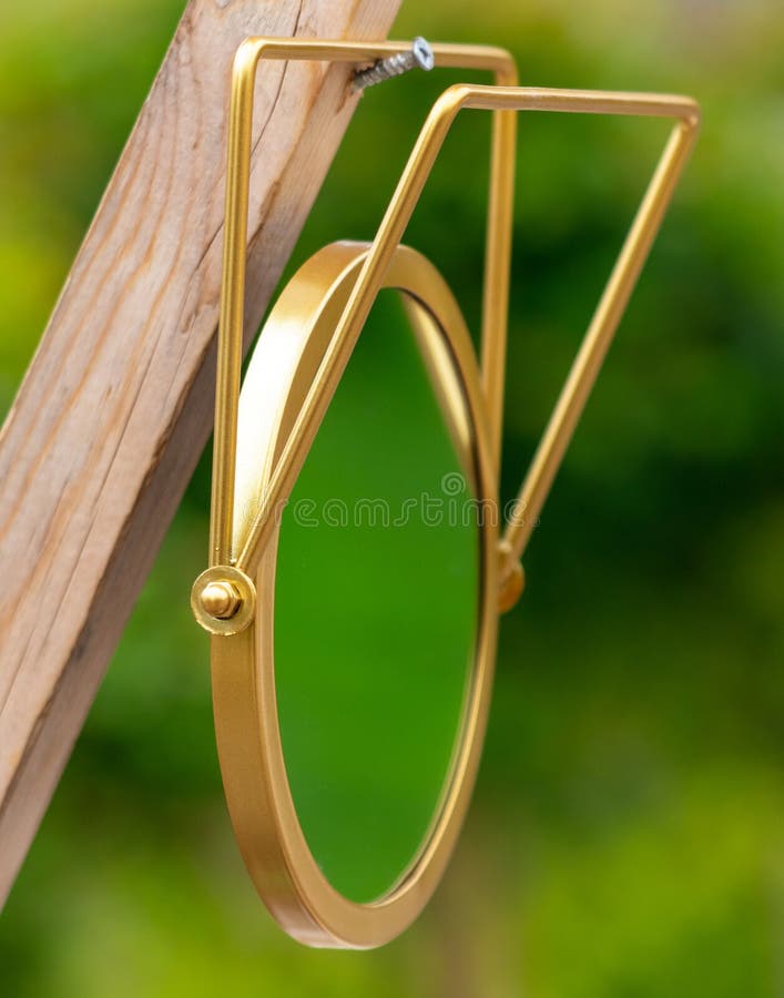 A Gold Framed Mirror with a Green Background Stock Photo - Image of ...
