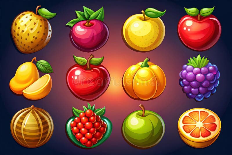 Gold Fruit and Berries Icons for Game Interface Stock Illustration ...