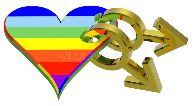 Gold Gay Sex Symbol Linked With Rainbow Heart Stock Illustration