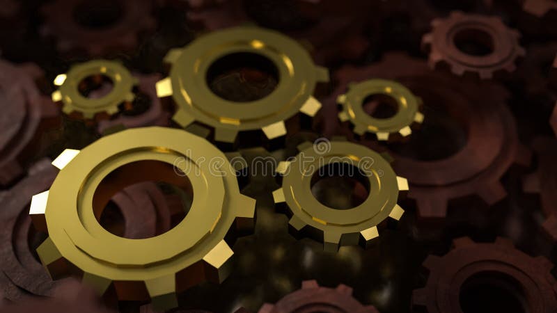 The Gold Gear for Engineering or Team Work Concept 3d Rendering Stock ...