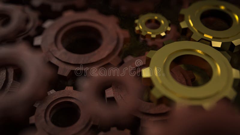 The Gold Gear for Engineering or Team Work Concept 3d Rendering Stock ...