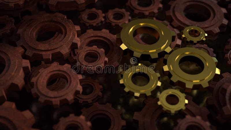 The Gold Gear for Engineering or Team Work Concept 3d Rendering Stock ...