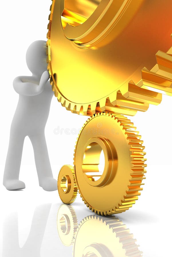 Gold gear set with 3d man stock illustration. Illustration of round ...