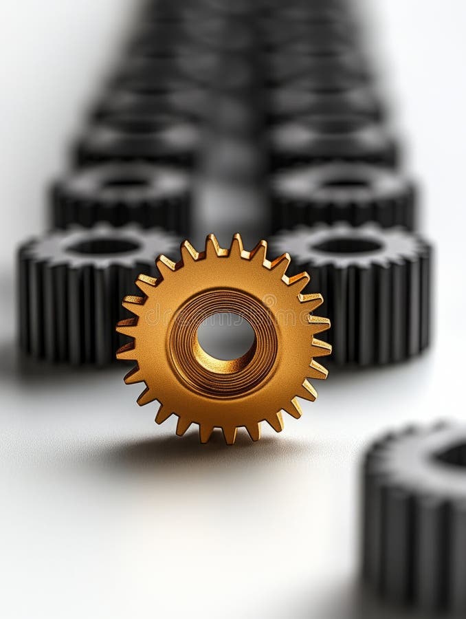A Gold Gear Standing Out among Black Gears. Stock Photo - Image of ...