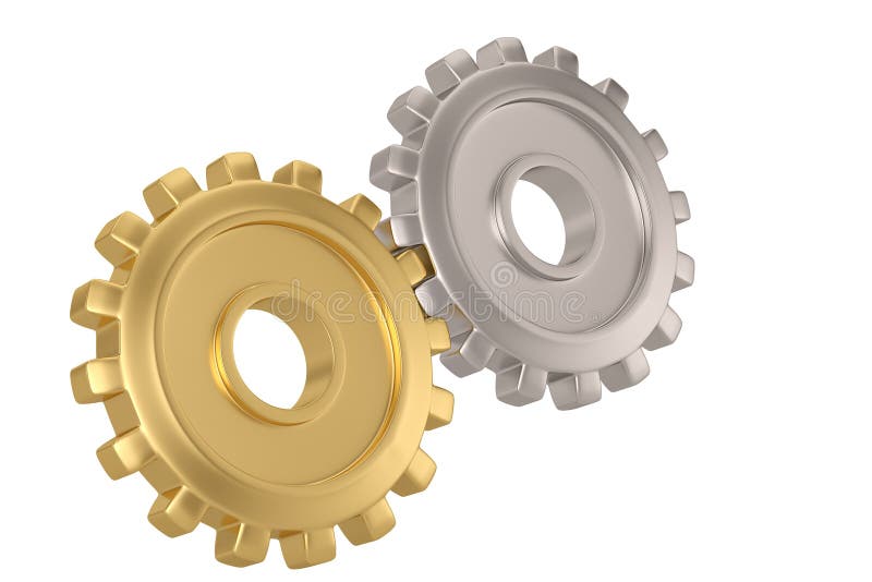 Gold Gear And Steel Gear On White Background. 3D Illustration Stock ...