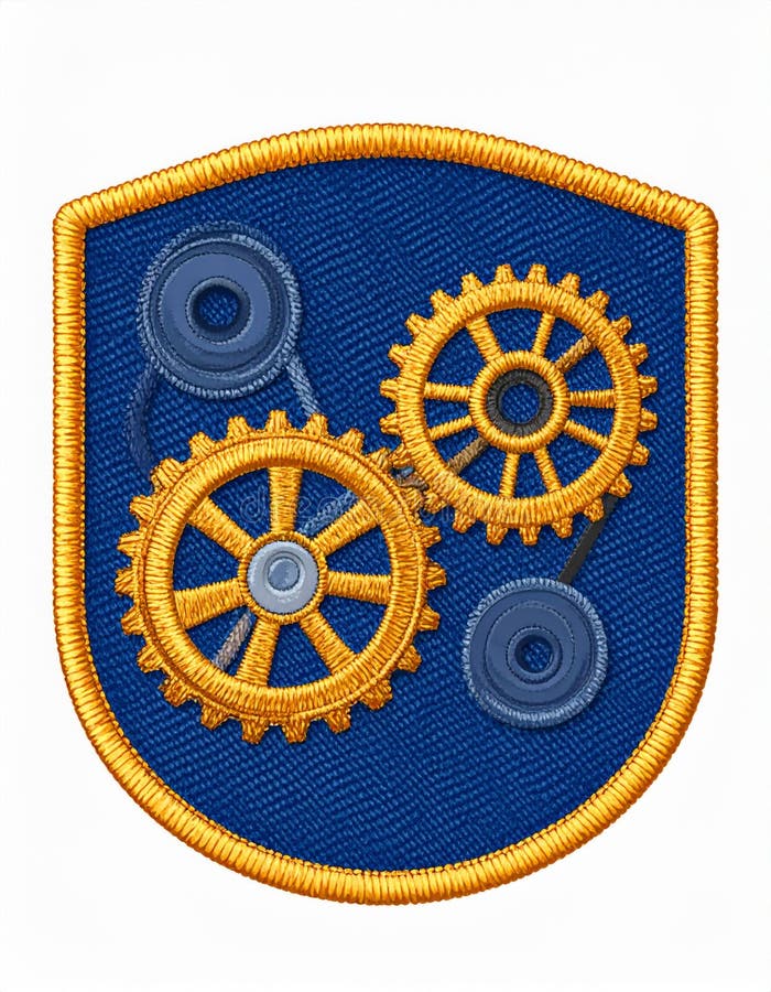 Gold Gears on Blue Embroidered Patch Stock Illustration - Illustration ...