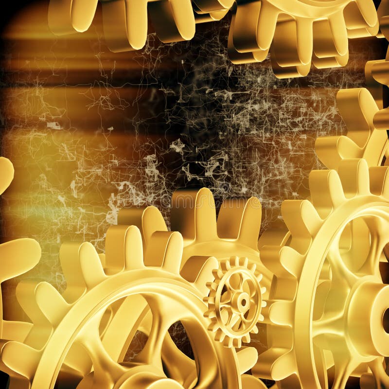 Gold gears and cogs macro stock illustration. Illustration of industry ...